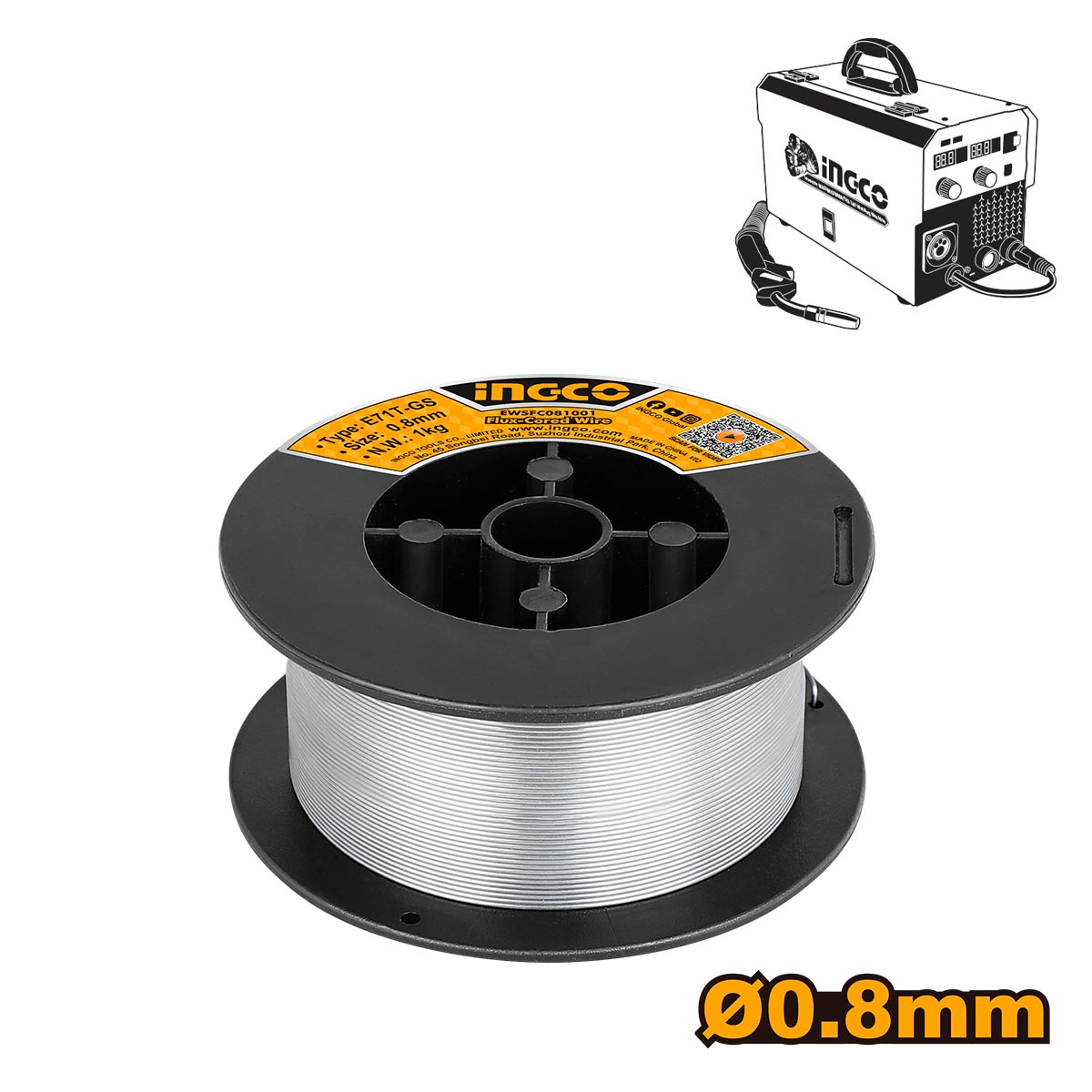 Σύρμα Ηλεκτροσυγκόλλησης Flux 1kg 0.8mm Ingco (EWSFC081001)